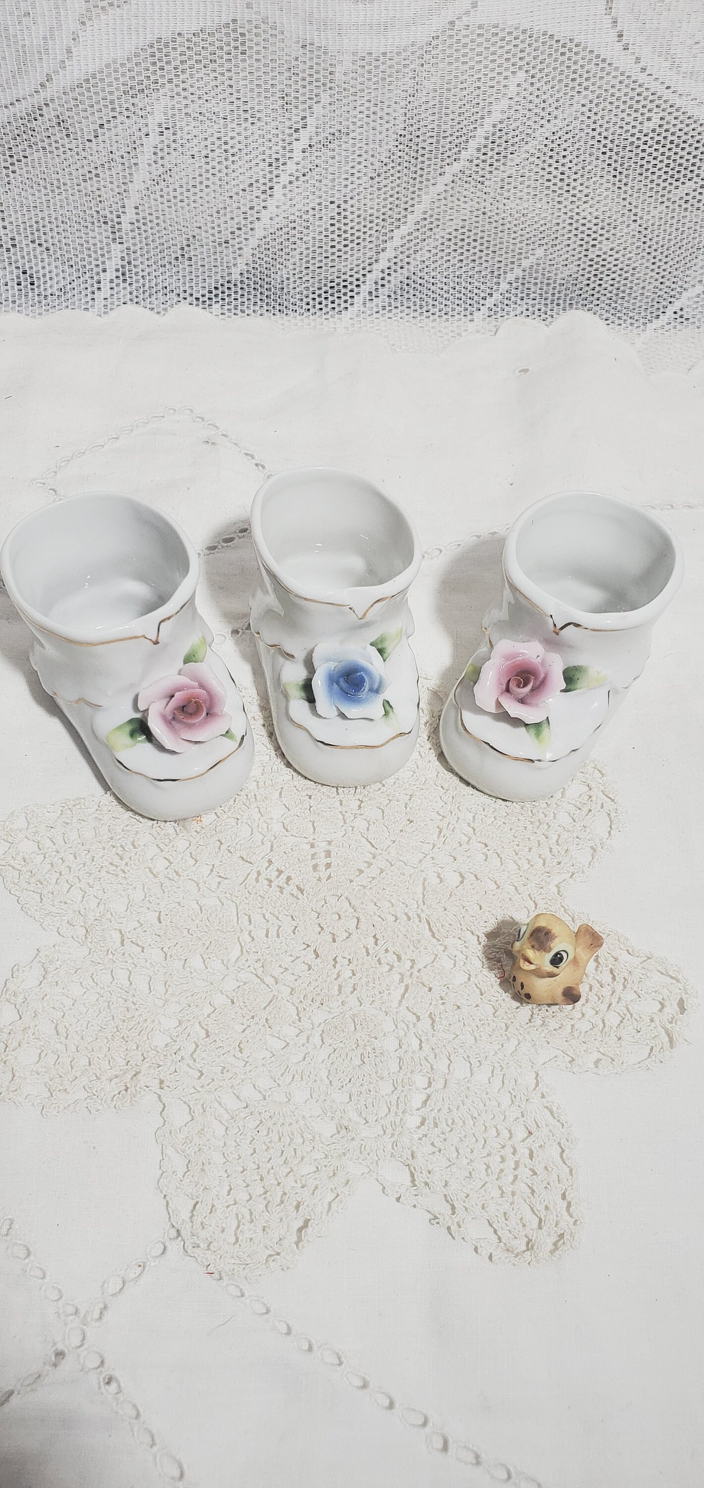 Porcelain Miniature Baby Shoes, Set of 3 Craft Supply, Mini Bud Vases ...