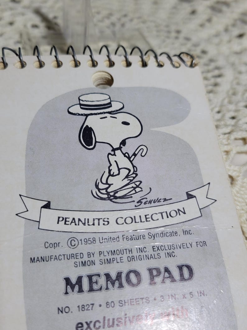 Peanuts Collection 1958 Memo Pad, Snoopy Vintage Notepad, Schulz United ...