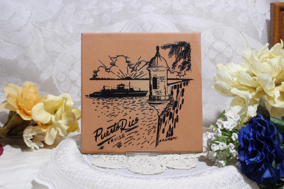 Vintage Terracotta Tile Trivet, Puerto Rico Scenery, Made in Spain - Etsy
