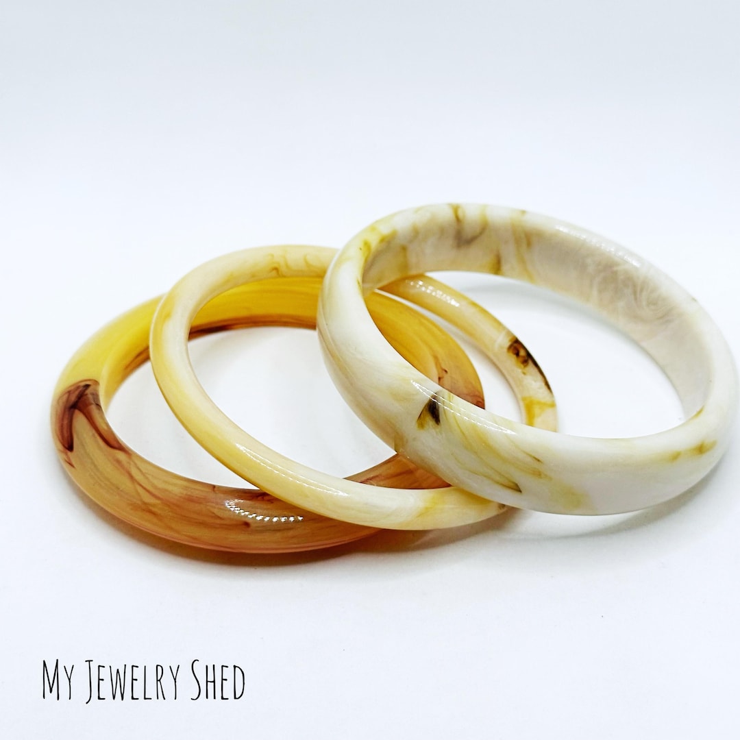 Neutral Marble Style Resin Bangle Bracelets, Boho Retro Jewelry ...