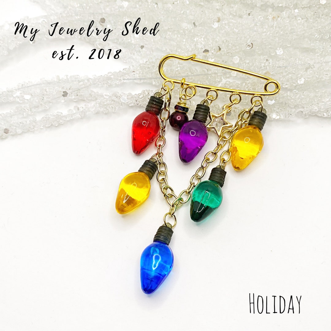 Christmas String of Lights Safety Pin Brooch, Holiday Lapel Pin, Secret ...