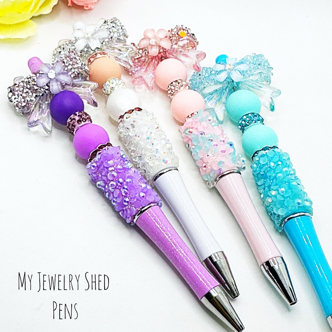 Glitter Bow Beaded Pen: Rhinestone Writing Accessory, Desk Decor, Bling ...