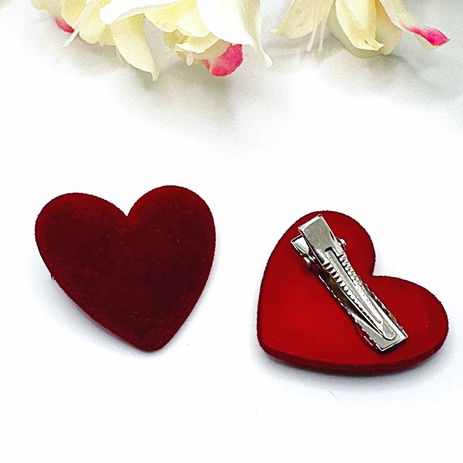 Velvet Red Heart Hair Clips, Valentine Hair Pin, Heart Hair Clip for ...