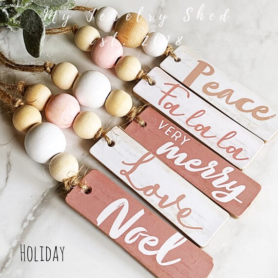 Wood Bead Stocking Tags Gift Tag Wood Bead Ornament Cottage - Etsy