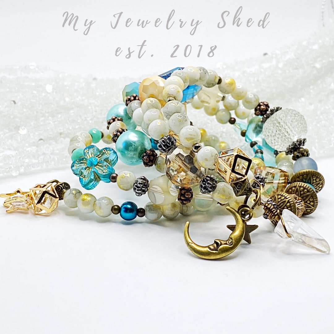 Moon and Stars Multi Wrap Memory Wire Bracelet Celestial - Etsy