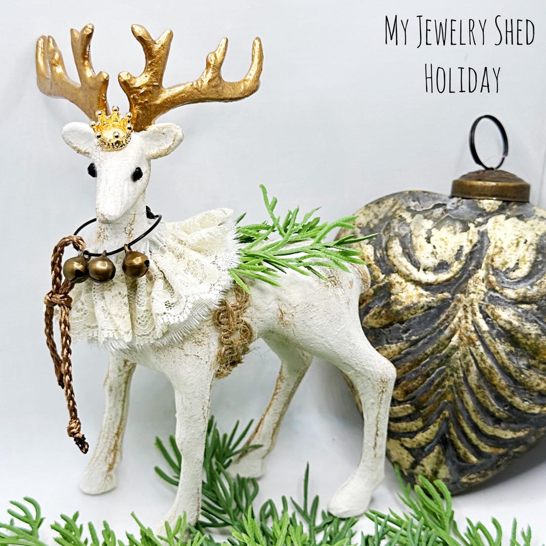 Vintage Style Royal Crowned Reindeer Figurine, French Style Holiday ...