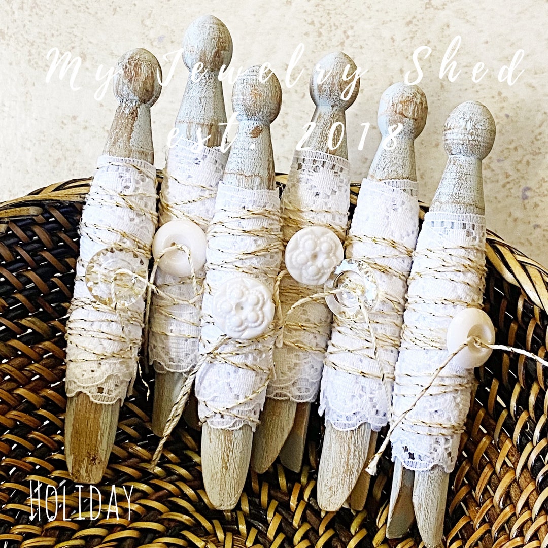 Shabby Chic Lace Clothes Pins, Vintage Style Handmade Ornaments, Wood ...