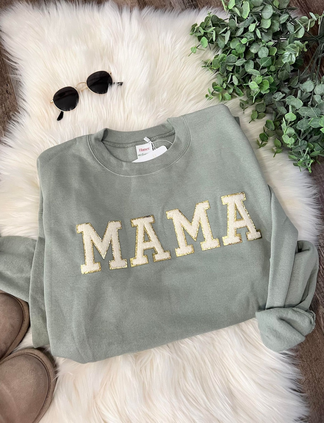 Sage Green Chenille Patch Mama Sweatshirt - Etsy