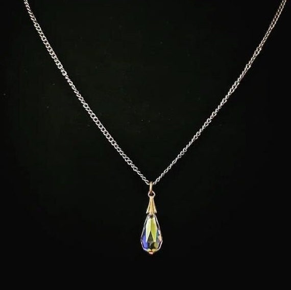 1940s Silvertone Glass Crystal Drop Necklace - Gem