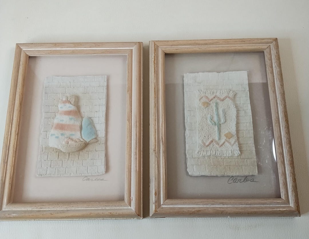 Figi GRAPHICS (2) Hand Cast Paper 3-D Wall Art Signed CARLOS Southwest ...