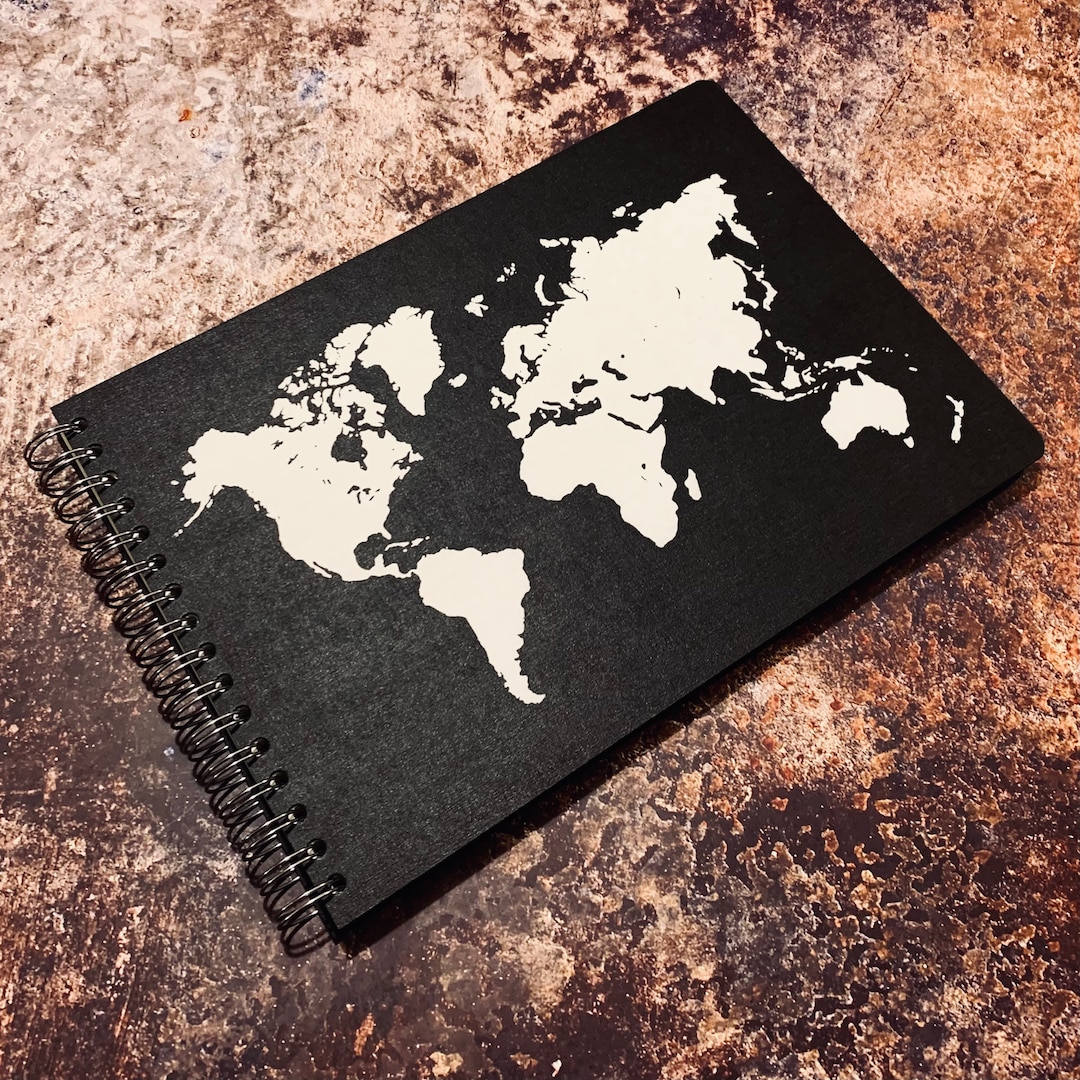 World Map Scrapbook Photo Album, Black Hardboard Covers, A4 A5, 100 ...