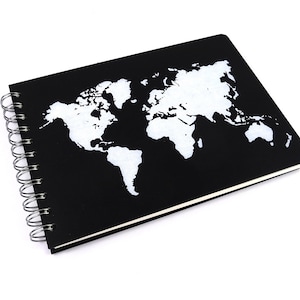 World Map Scrapbook Photo Album, Black Hardboard Covers, A4 A5, 100 ...