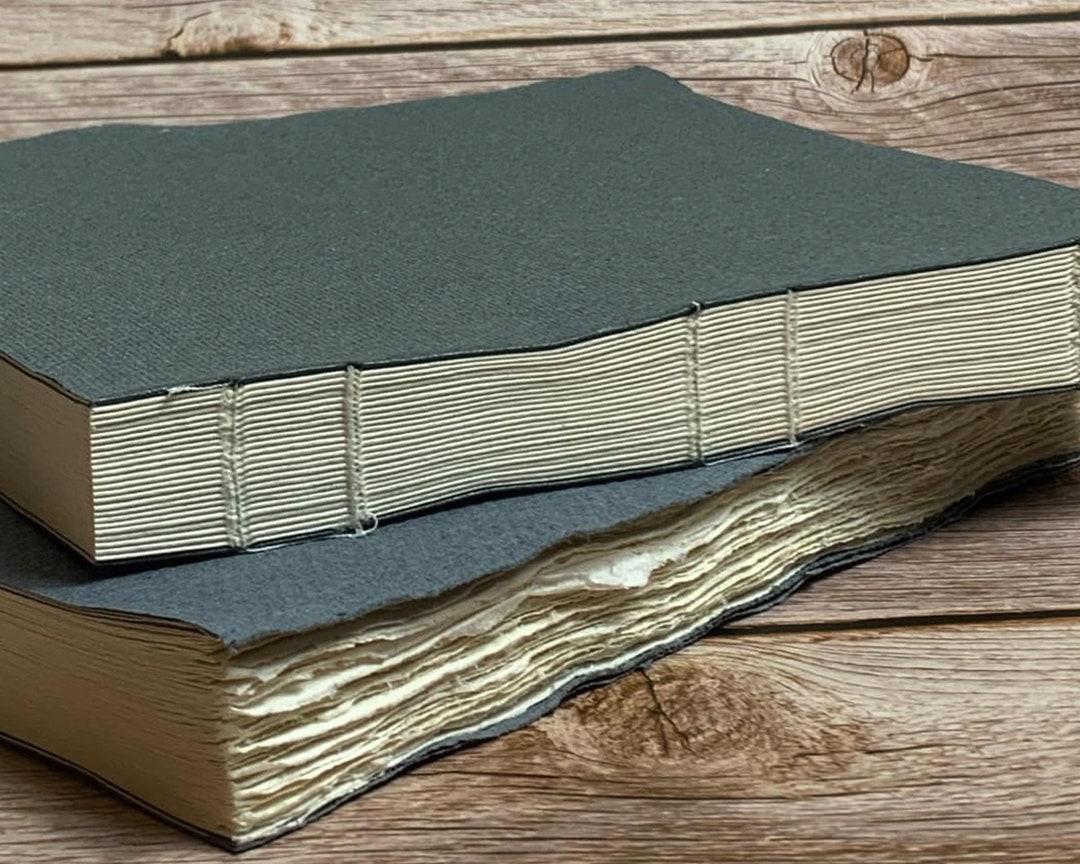 Book Block 100 Page (200 Sides) Cotton Rag Paper Pages, 21x21cm, Feather Deckle Edge, Sewn ...