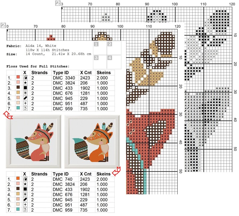 Fox motif de point de croix renard stylos conception ethnique | Etsy