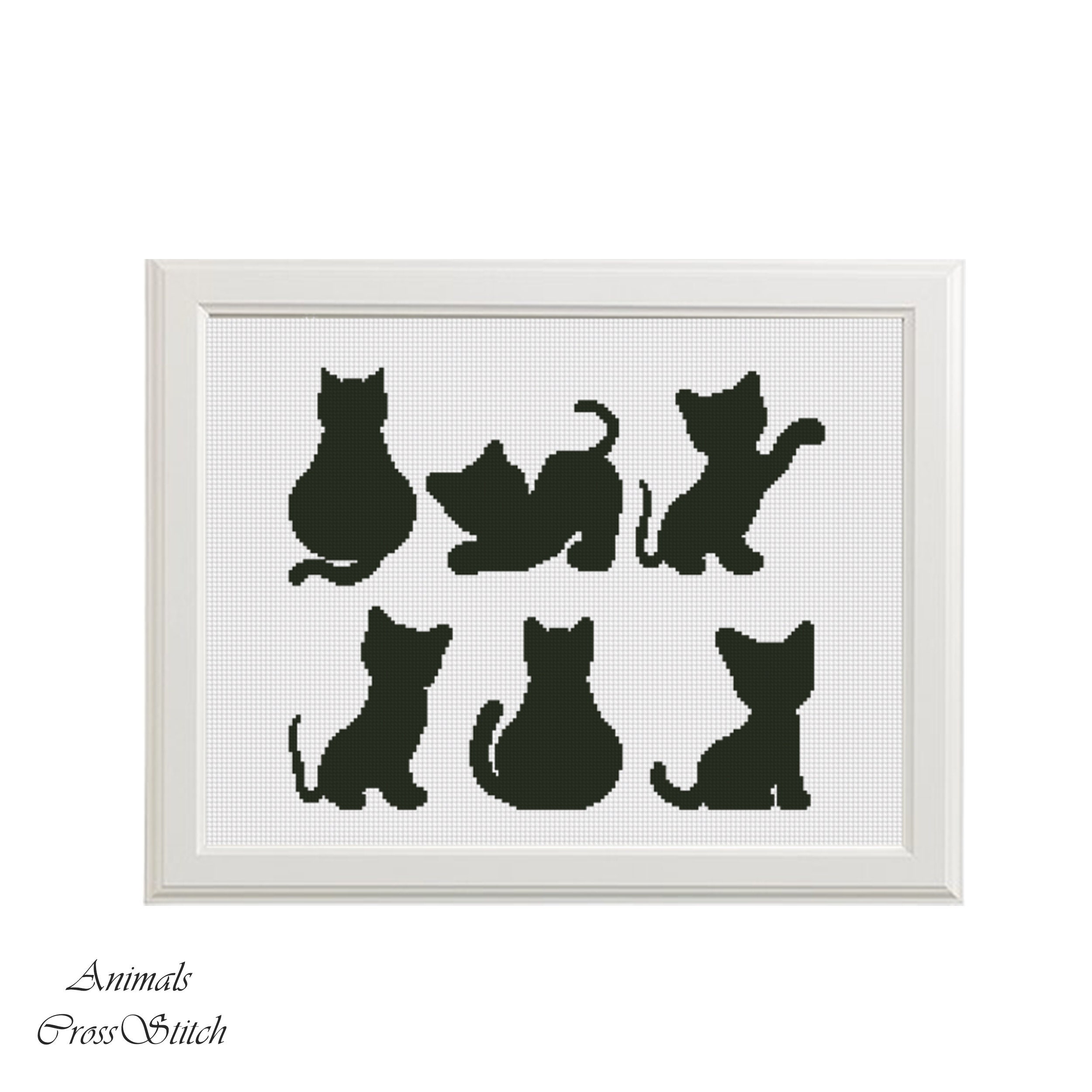 Black Cat silhouette Cross Stitch Pattern Modern Chart | Etsy