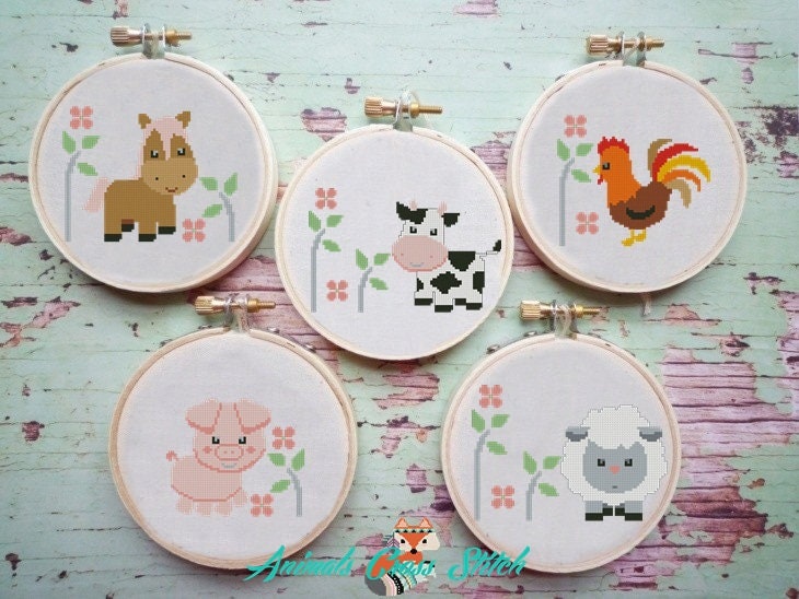 Farm animals cross stitch patterns pdf baby gift set horse | Etsy