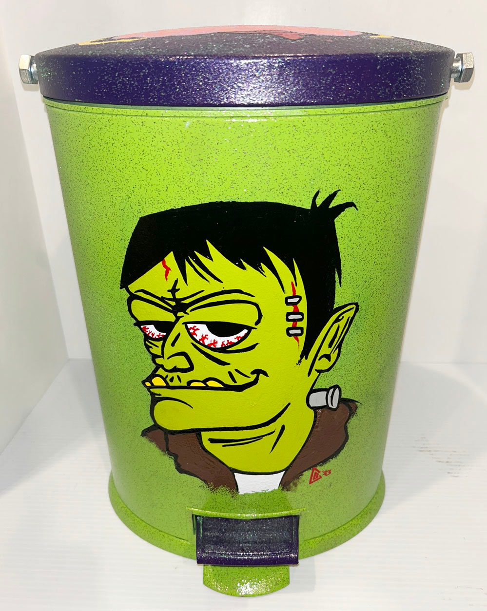Custom 1.3 Gallon Frankenstein Monster Kustom Low Brow Painted Trash ...