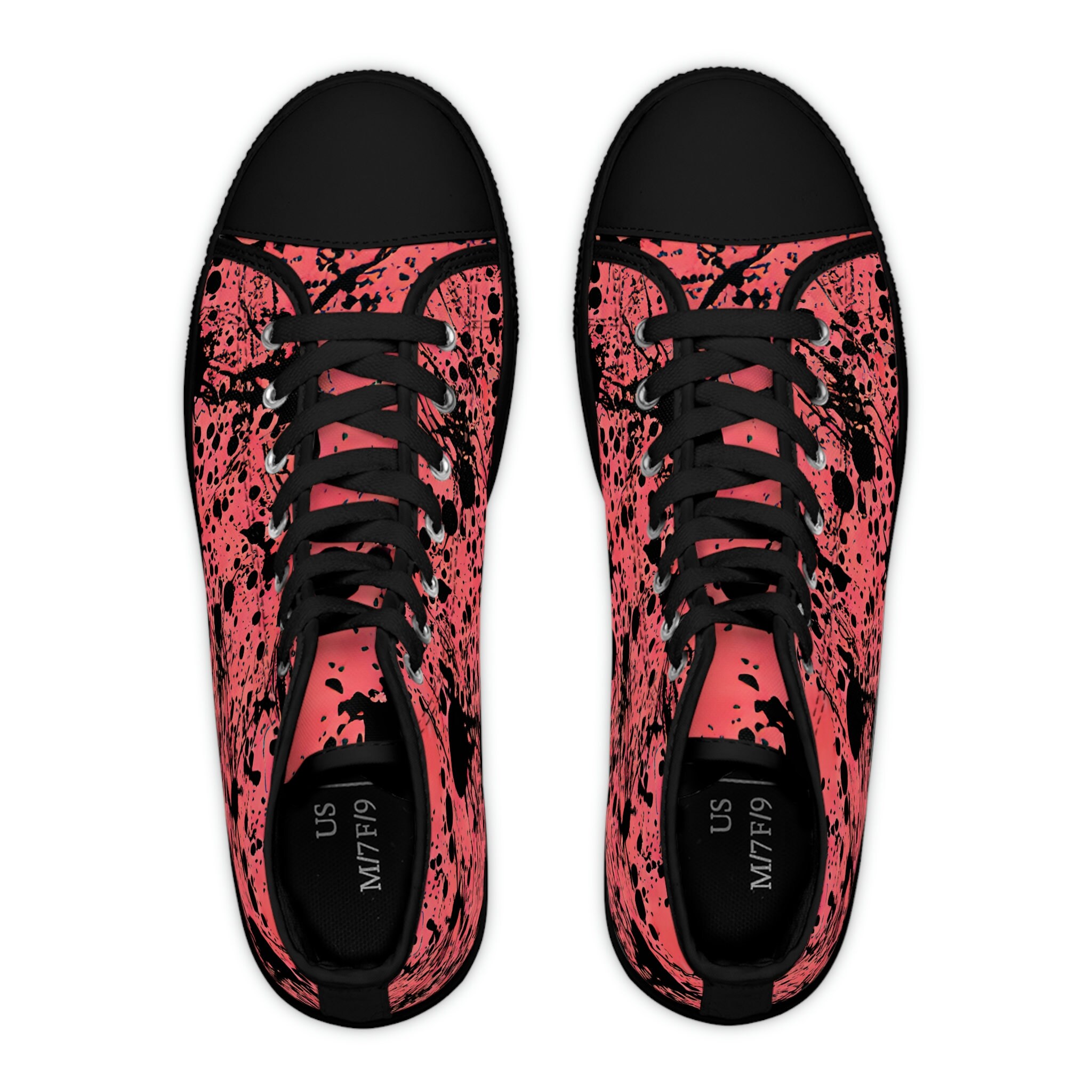 Custom Gothic Red and Black Splatter Women's High Top Sneakers sold by ...