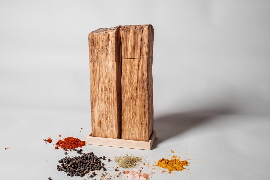 Spice Mill Set 23 Cm Made of Oak Wood / Salt and Pepper Mill / Old Wood ...