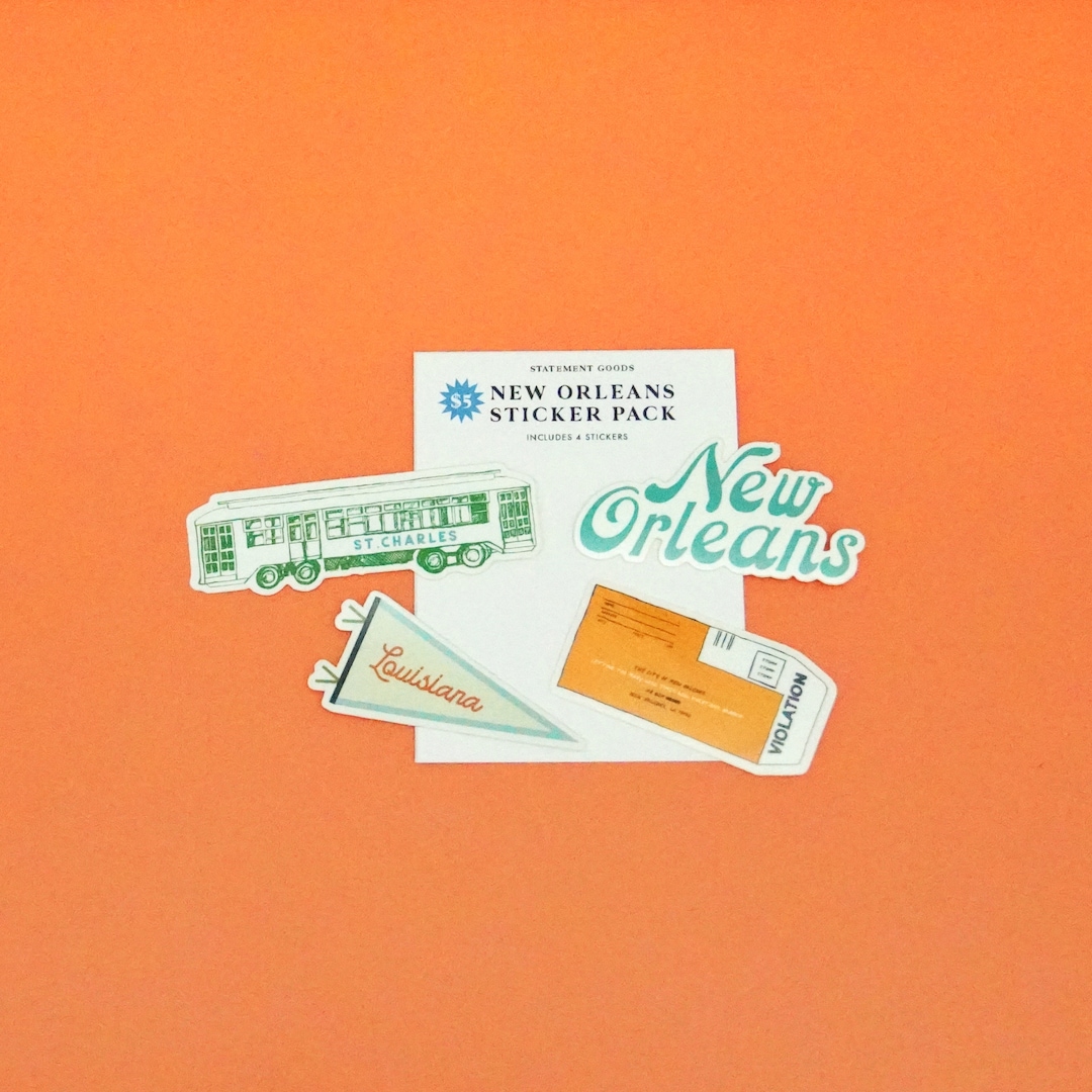 New Orleans Sticker Pack: Retro Streetcar, Louisiana Pennant (4-piece ...