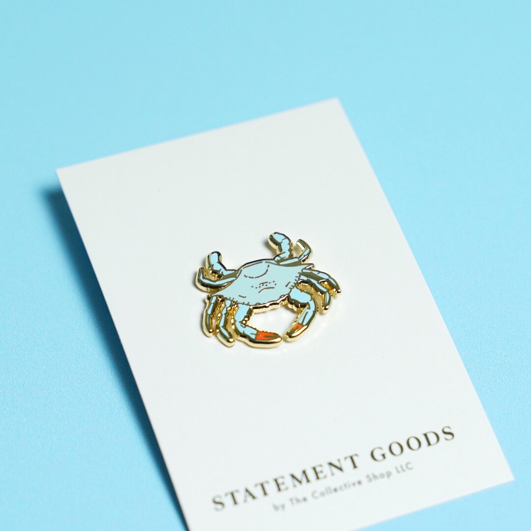 Blue Crab Enamel Pin: Gold Plated Seafood Gift - Etsy