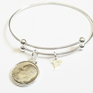 All Sterling Silver Dime Bezel Charm Expandable Bangle Bracelet Mother ...