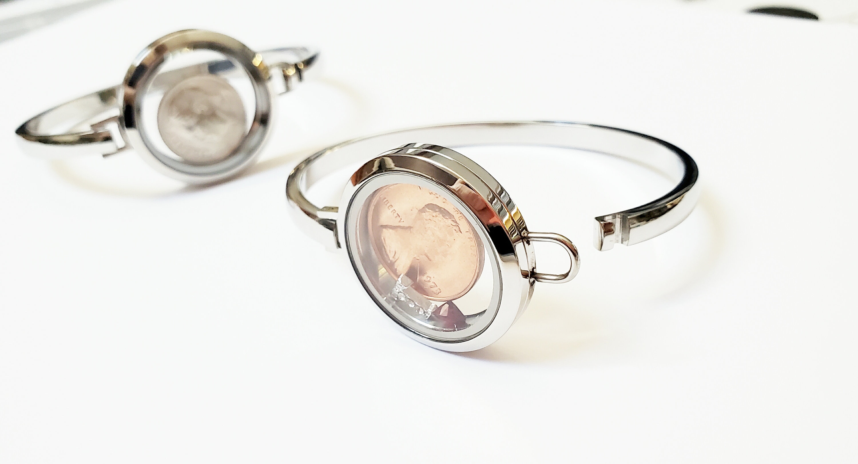 Penny Living Floating Locket Dime Stainless Steel Bracelet Bangle ...