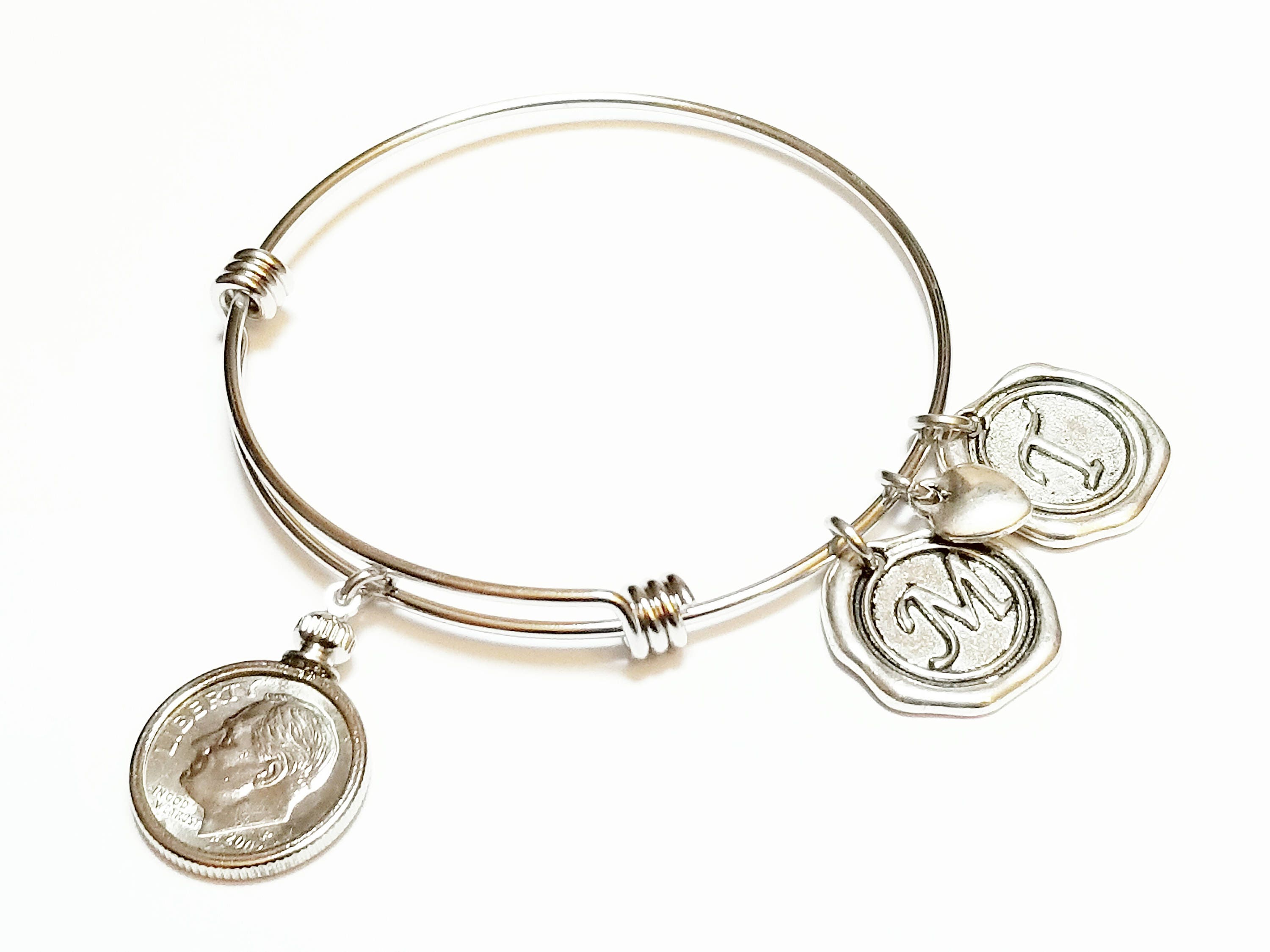 Happy Anniversary Gift US Dime Bracelet Expandable Bangle With Initial ...