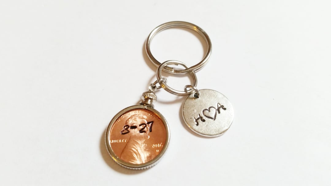 Penny Key Chain Key Ring Wedding Present Groomsmen Gift 1st Anniversary ...