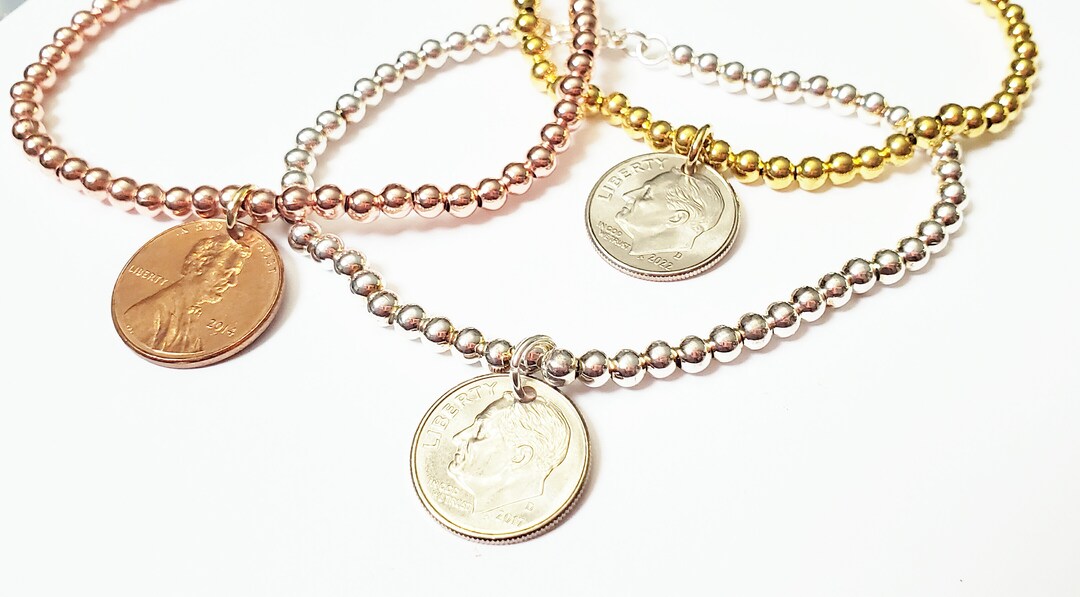 Beaded Layering Dime Penny Bracelet Birthday Gifts for Women Gifts for ...