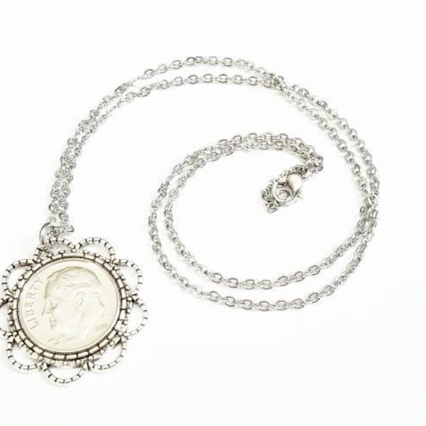 50th Birthday Gift for Women 1973 1974 1975 Dime Necklace - 60+ Gift ...