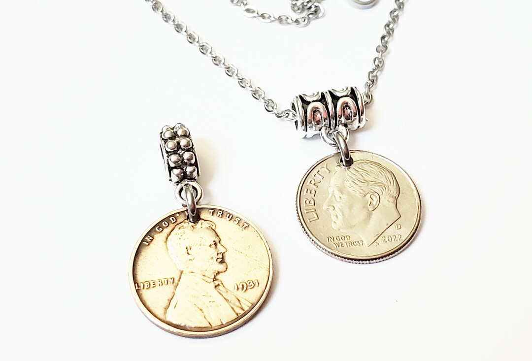 Dime Penny Necklace Birthday Gifts for Women Pendant Gifts for Mom ...