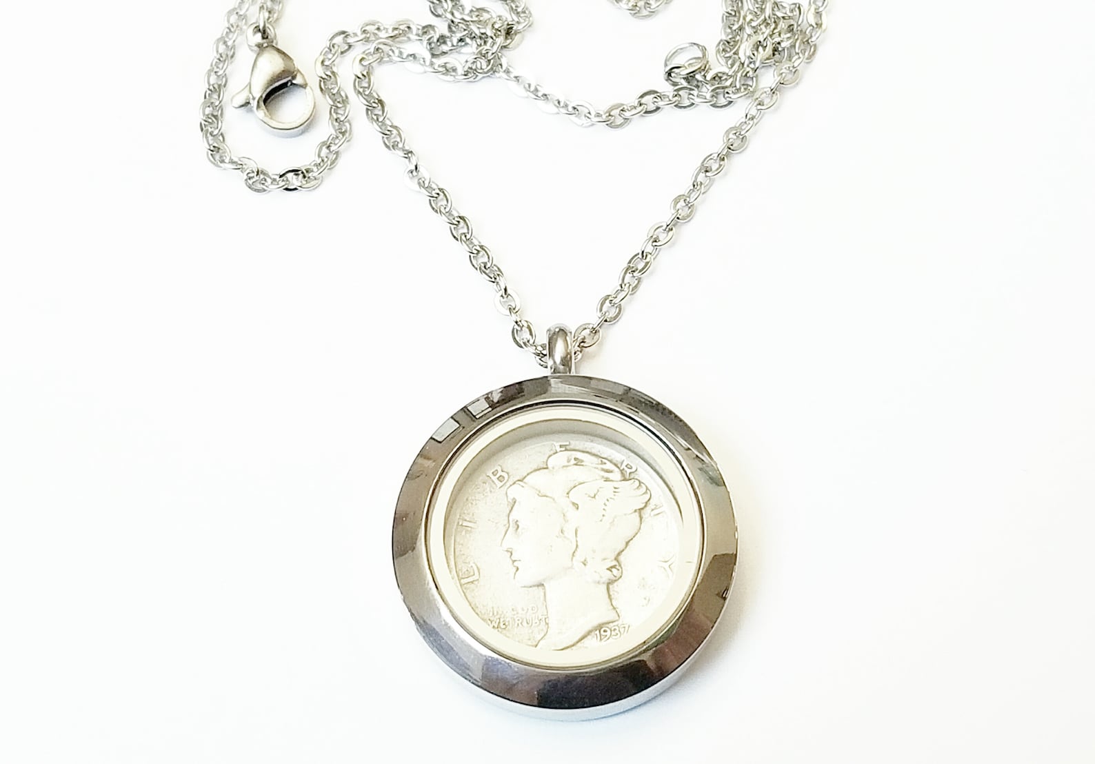 Dime Pendant Necklace, Living Floating Locket, Birthday Gifts for Women ...