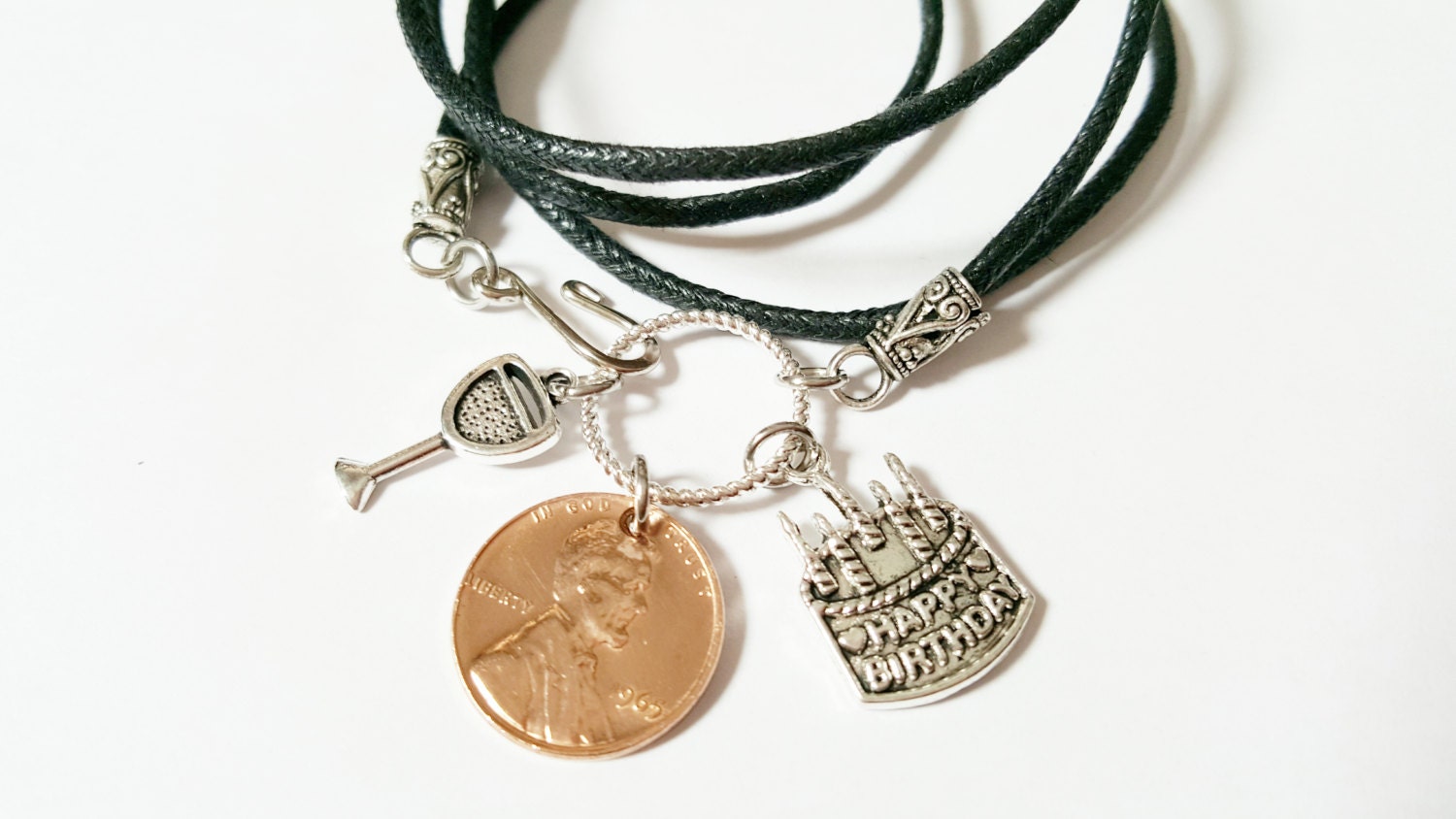 Three Charm Wrap Around Cord Bracelet Charms Birthday Gift | Etsy