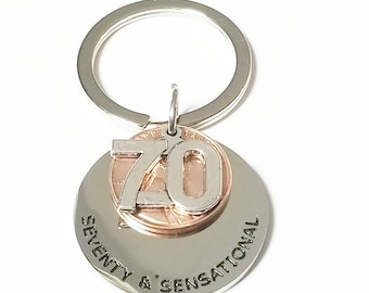 70th Birthday Key Chain - Etsy