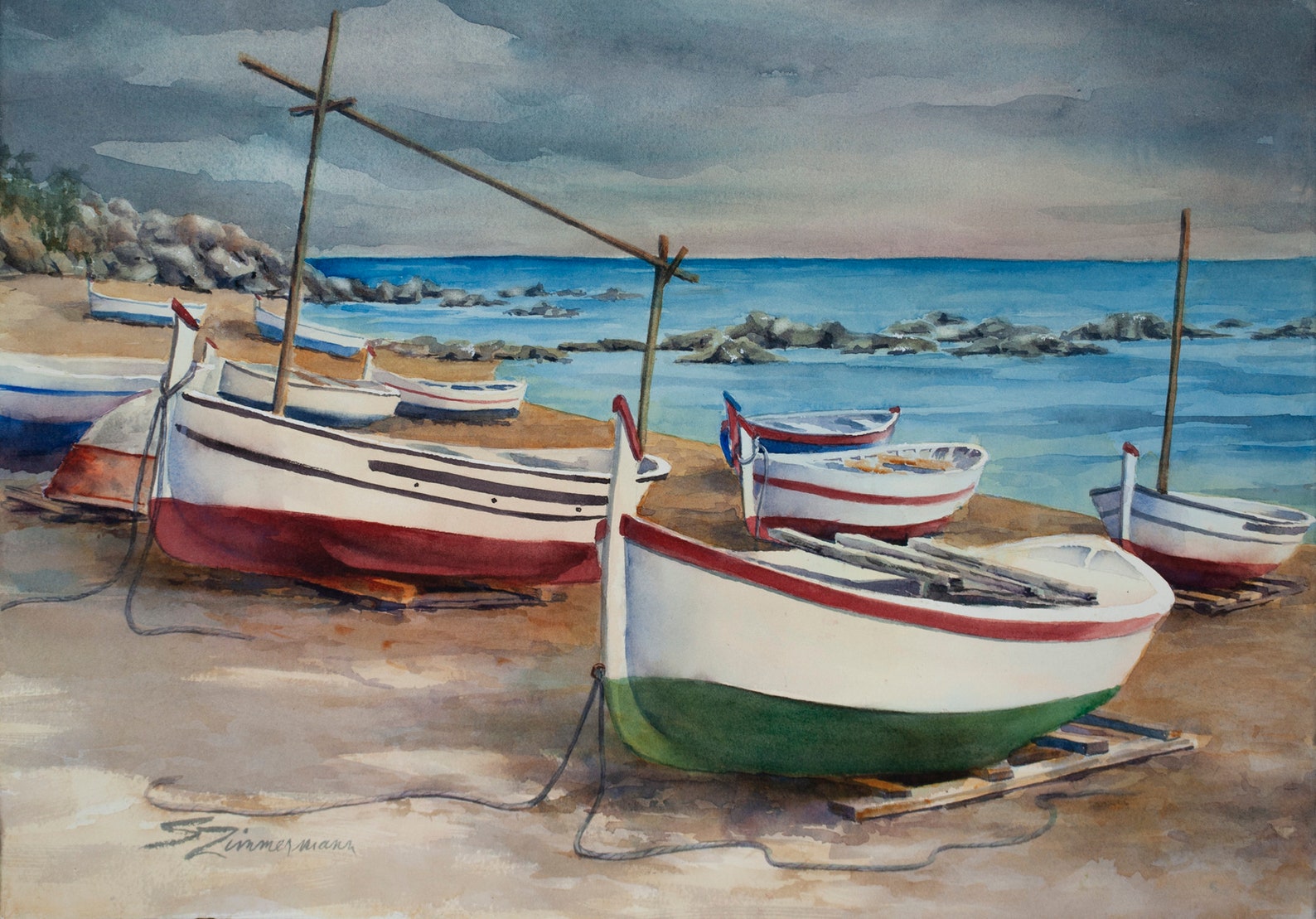 Beach Marina Original Watercolor Painting Nautical Landscape - Etsy