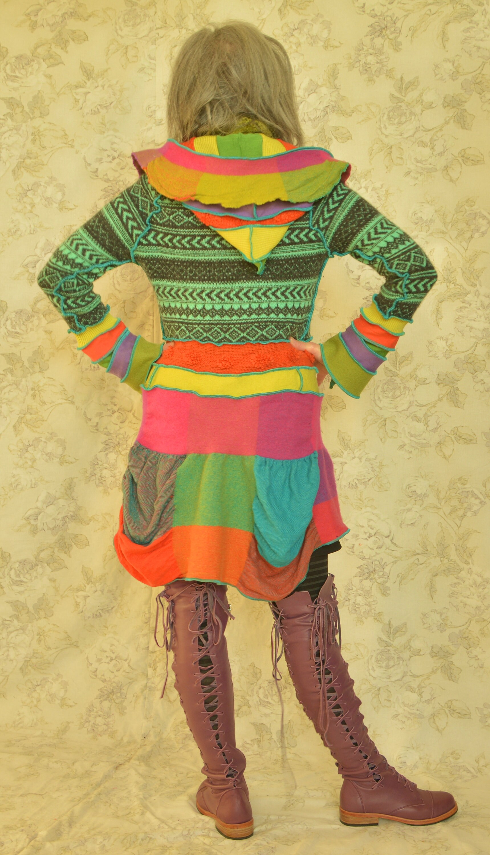 Confetti Upcycled Sweater Coat, Katwise Inspired, One of a Kind, Boho ...