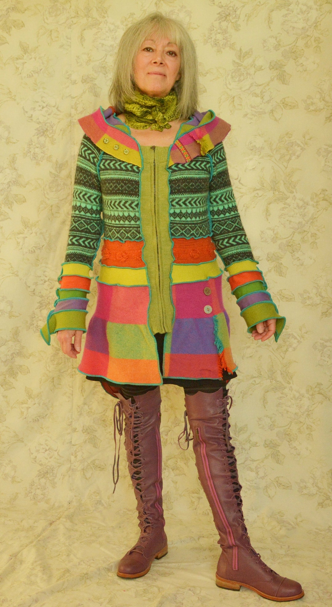 Confetti Upcycled Sweater Coat, Katwise Inspired, One of a Kind, Boho ...