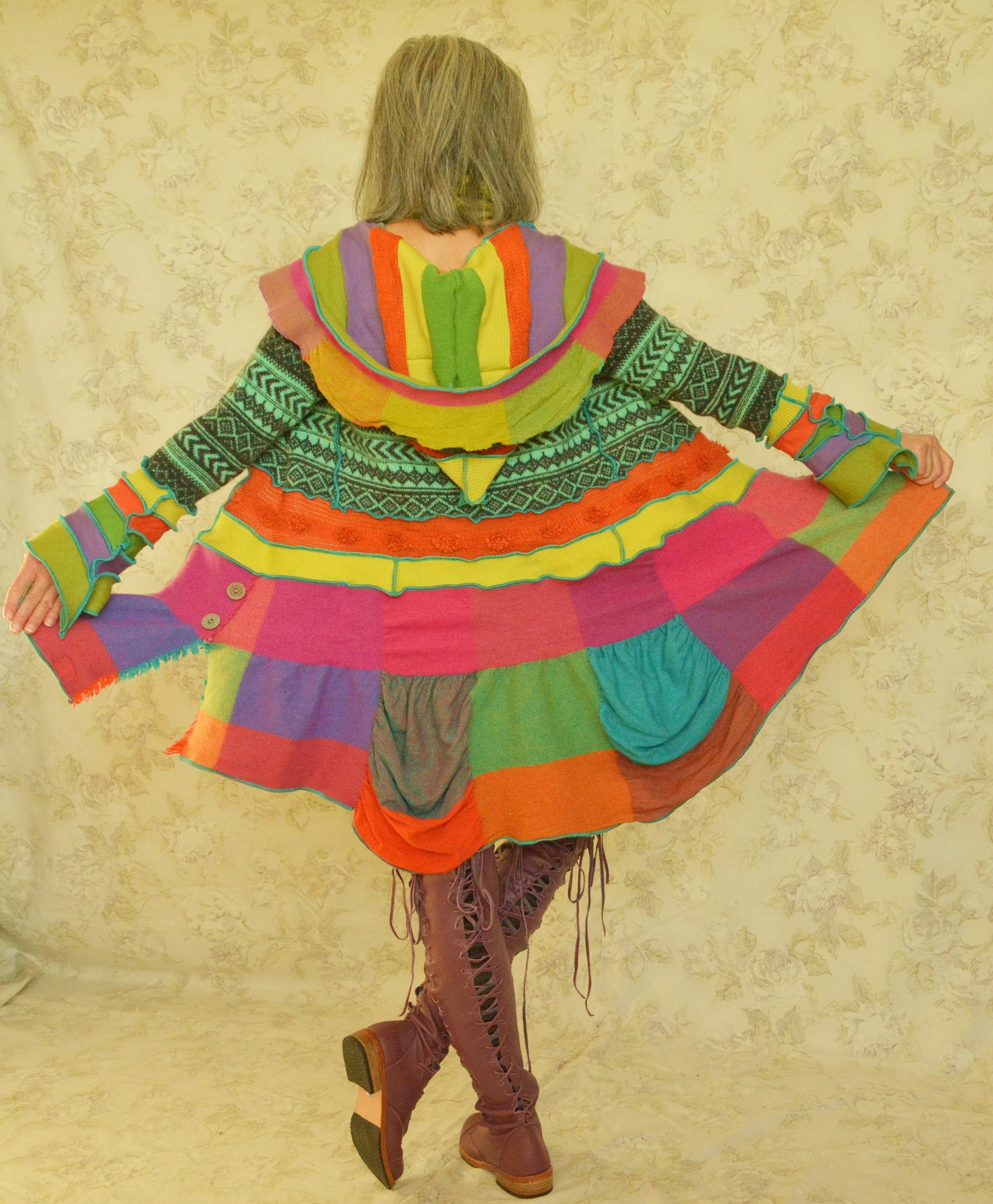 Confetti Upcycled Sweater Coat, Katwise Inspired, One of a Kind, Boho ...