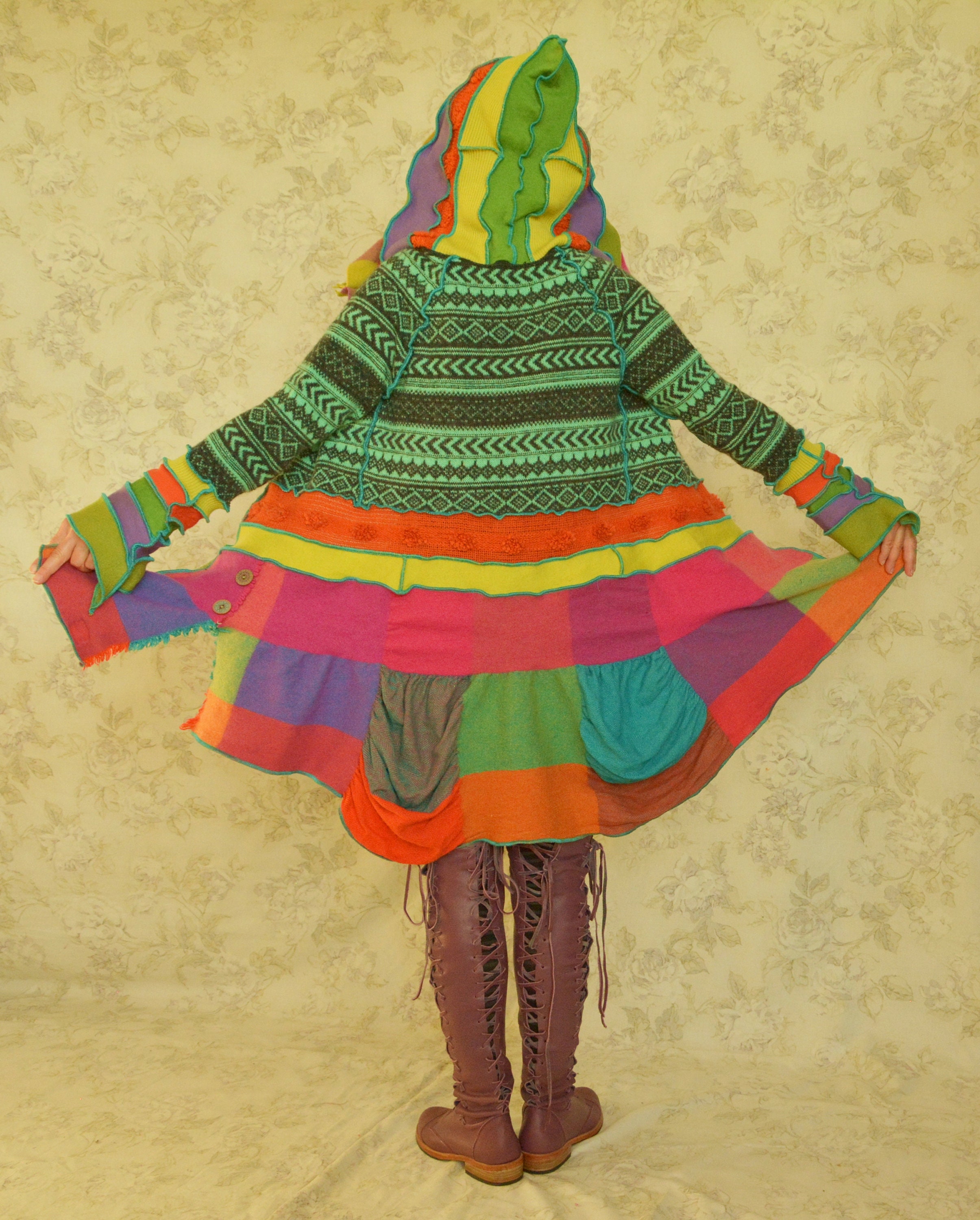 Confetti Upcycled Sweater Coat, Katwise Inspired, One of a Kind, Boho ...