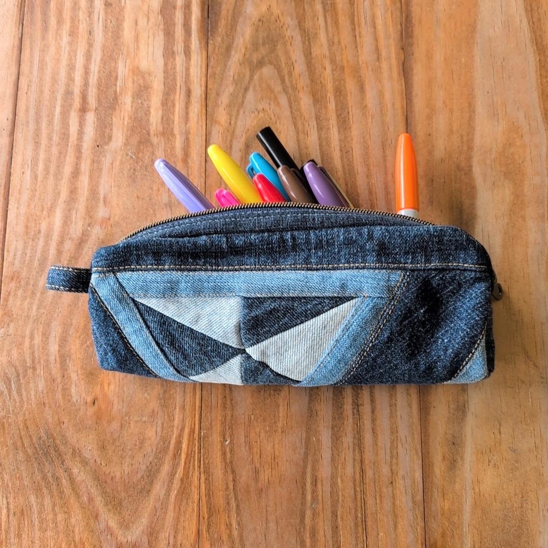 Upcycled Denim Pencil Pouch: Pieced Jeans Zipper Case - Etsy