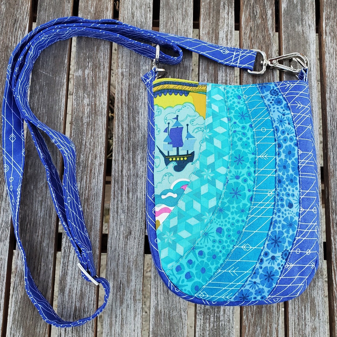 Pieced Shades of Blue Mini Crossbody Bag, Pieced Mini Shades Pouch ...