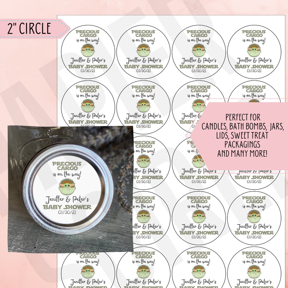 Baby Yoda Baby Shower 2 Circle Square Labels Thank You | Etsy