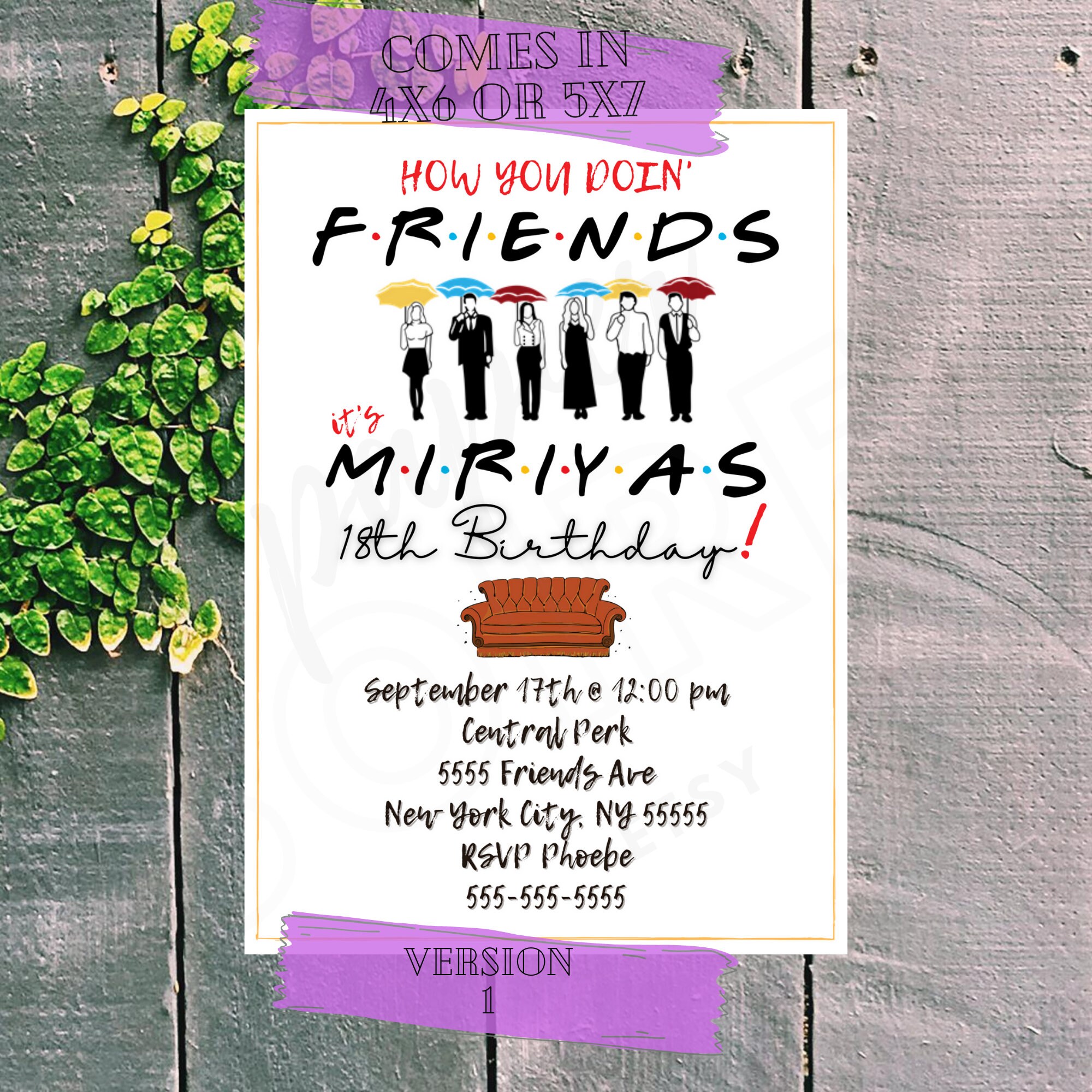 Friends Tv Show Inspired Digital Invitation Monica Chandler - Etsy