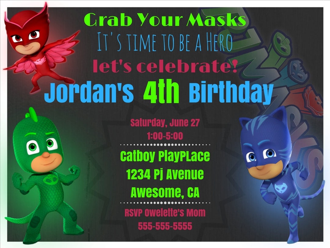 PJ Masks Digital PDF JPG Invitation, Print at Home Pj Masks, Pj Mask ...