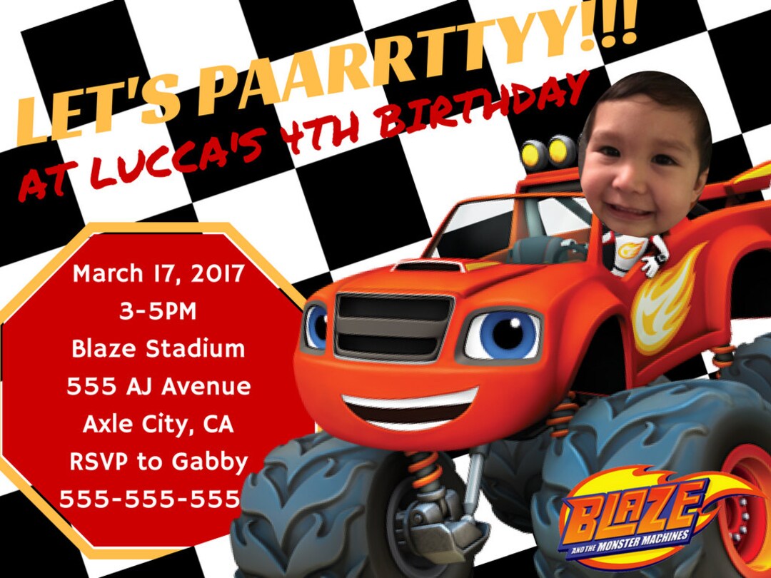 Blaze and the Monster Machines Digital Birthday Invitation, Blaze ...