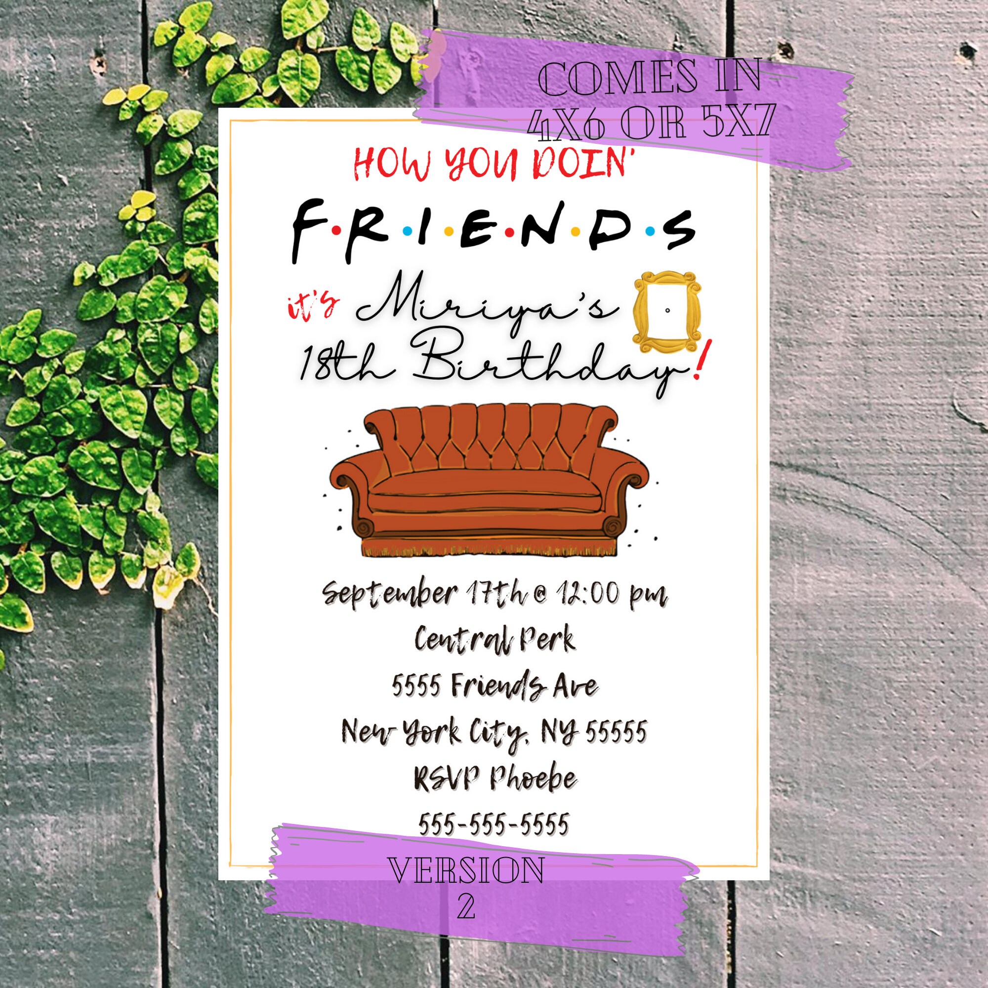 Friends Tv Show Inspired Digital Invitation, Monica, Chandler, Rachel ...