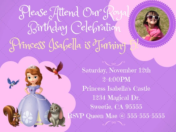 Sofia the First Themed Invitation Digital JPEG File Print at | Etsy
