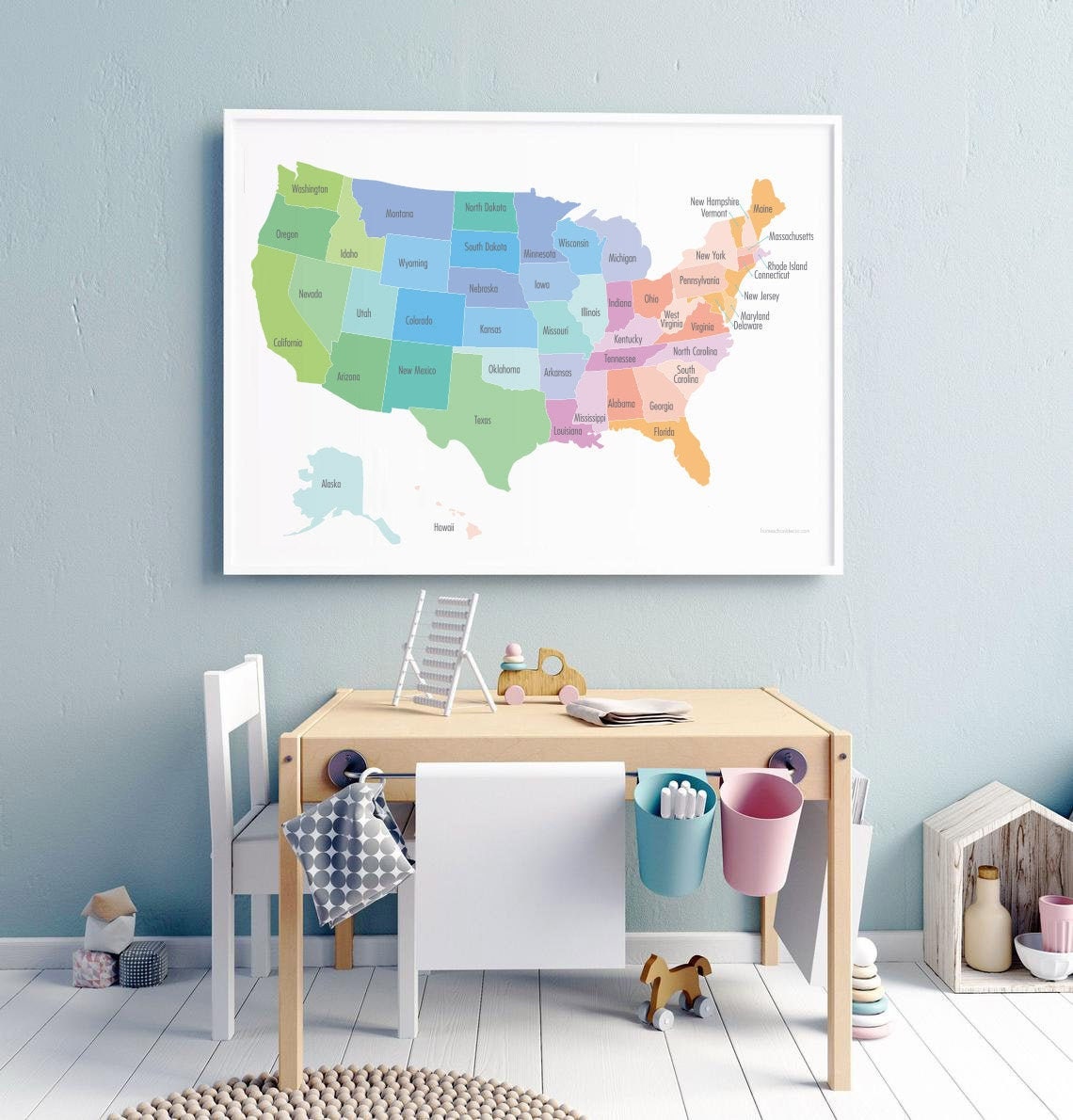 USA Map Poster Print for Playroom Art Happy Colors - Etsy