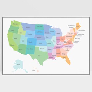 USA Map Poster Print for Playroom Art, Happy Colors, Educational Kids ...